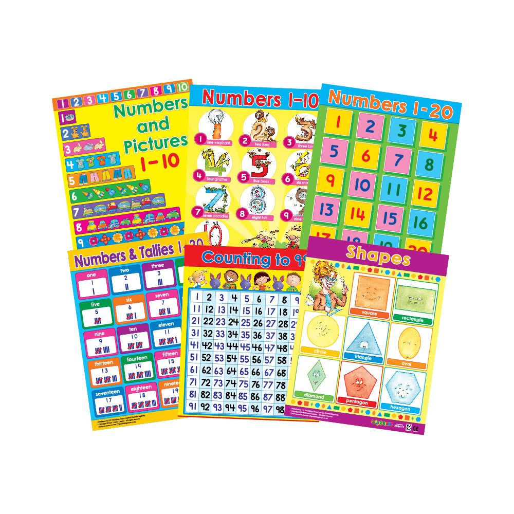 Numbers & Shapes (6 Wall Charts) - Educational Wall Chart Pack in Engl