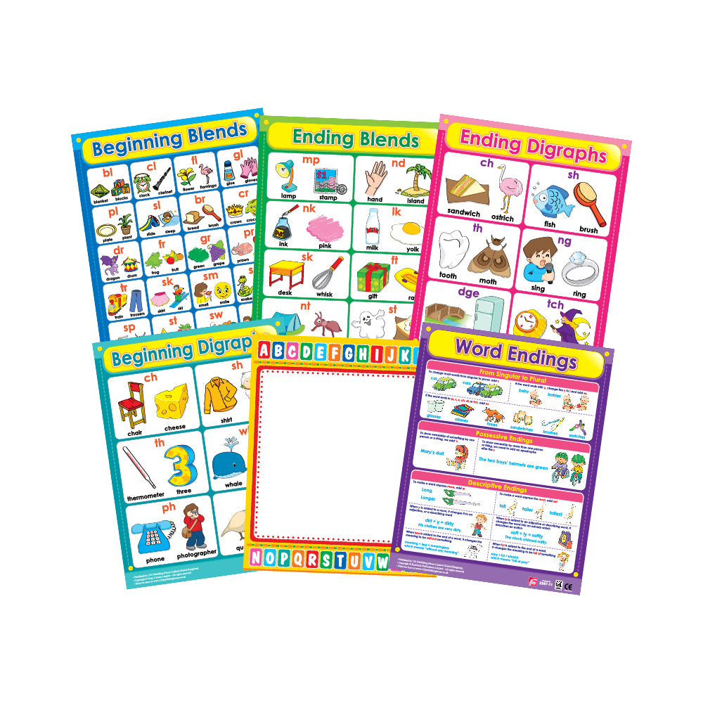Blends & Digraphs (6 Wall Charts) - Educational Wall Chart Pack in Eng