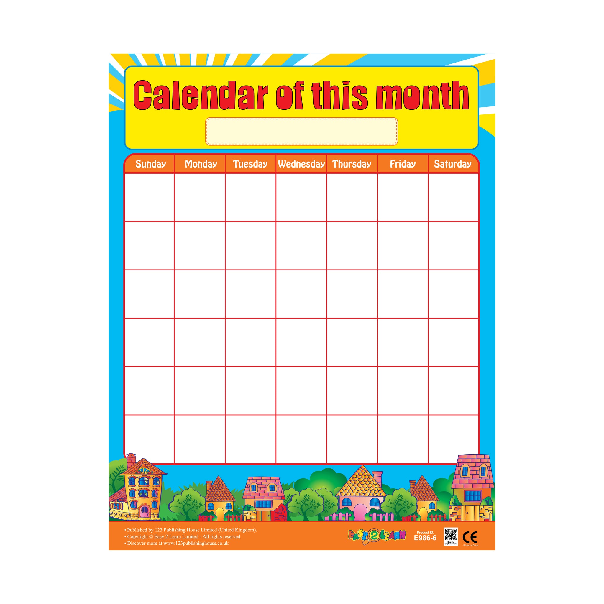 Calendar of this month - Wall Chart in English